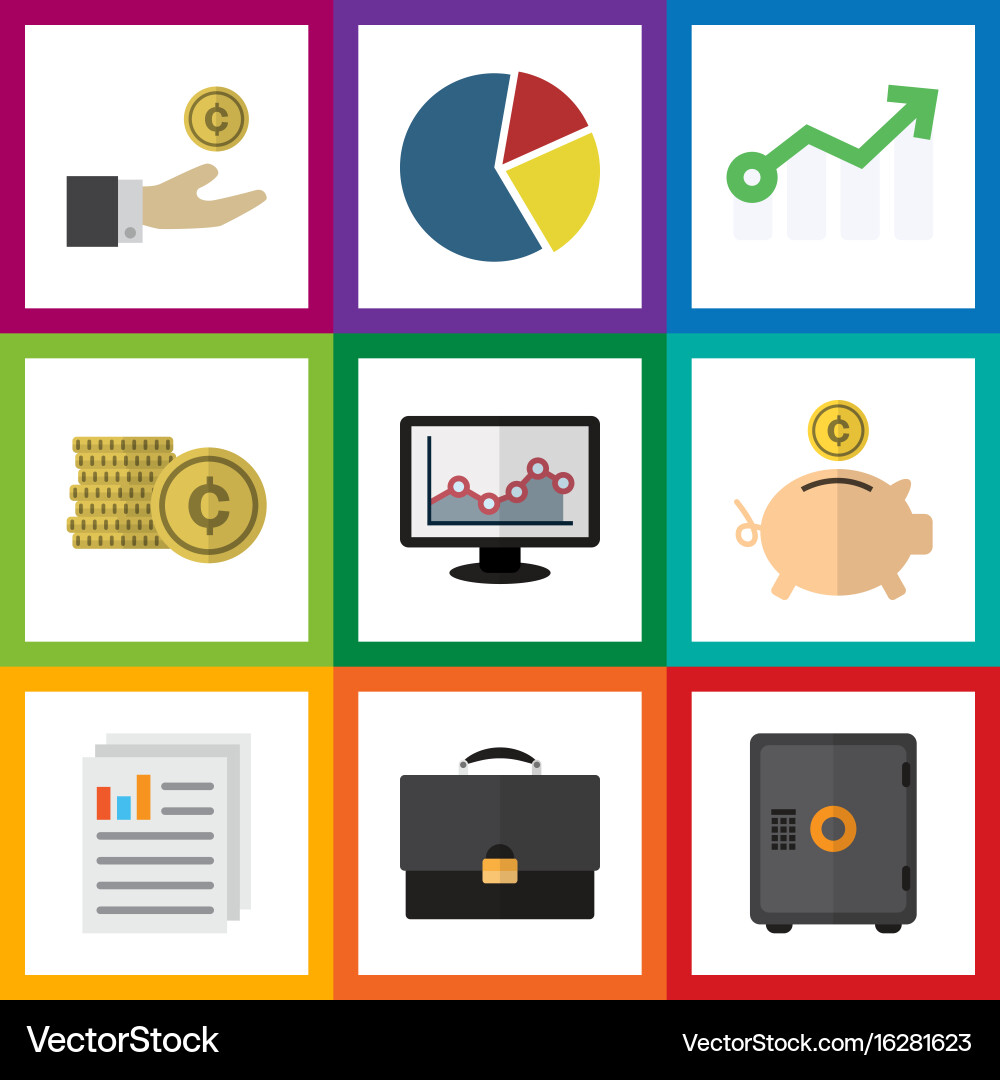 Flat icon incoming set chart cash hand Royalty Free Vector