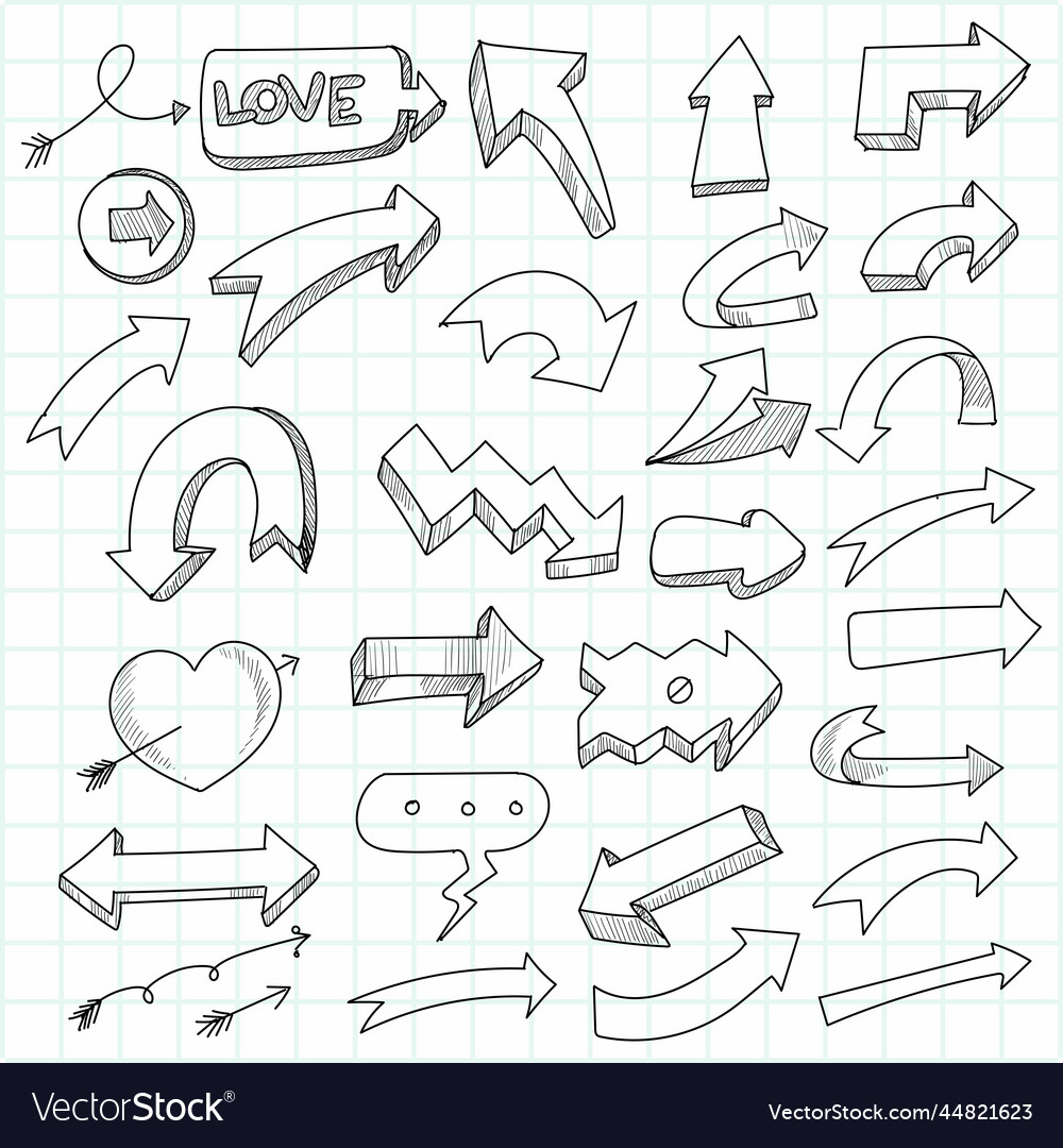 Hand drawn geometric doodle arrow set Royalty Free Vector