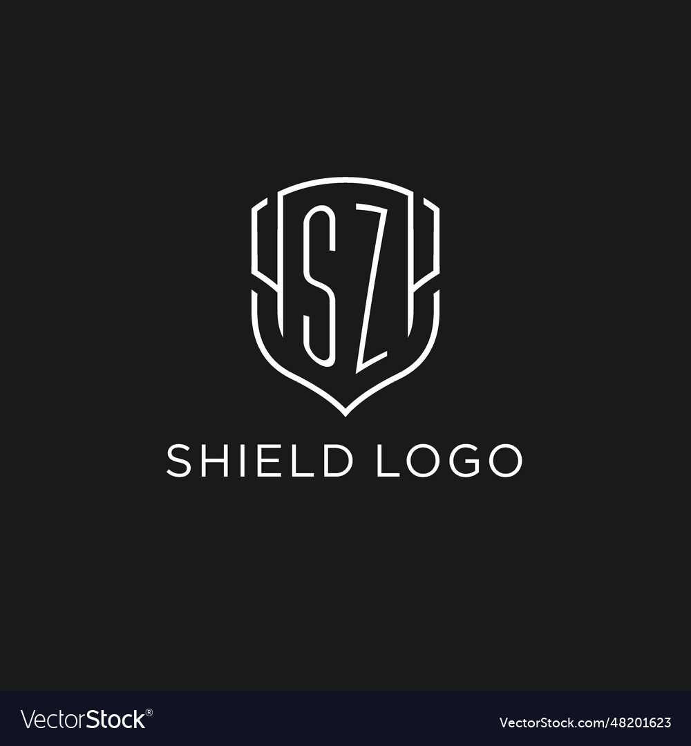 Initial sz logo monoline shield icon shape with Vector Image