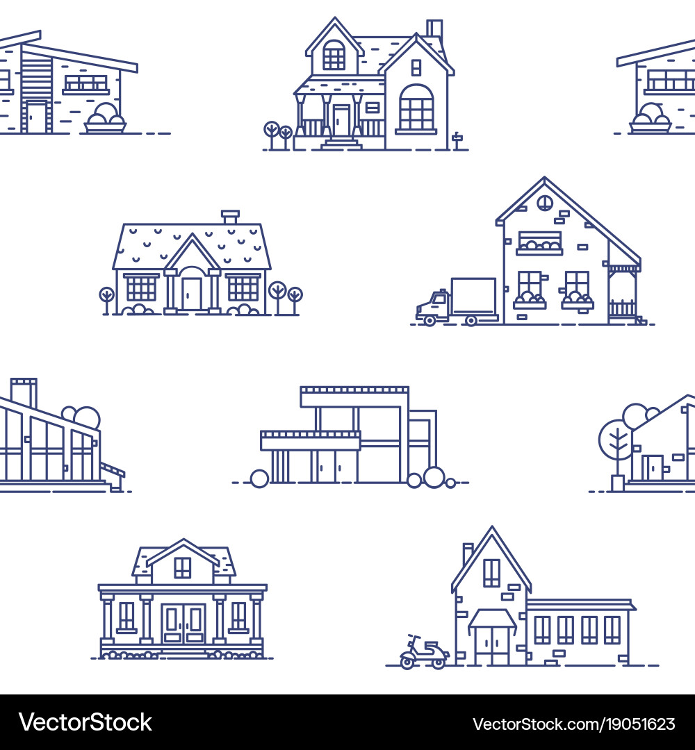 Seamless pattern with suburban houses drawn with Vector Image