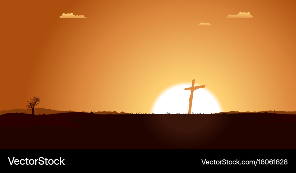 Christian cross inside desert landscape Royalty Free Vector