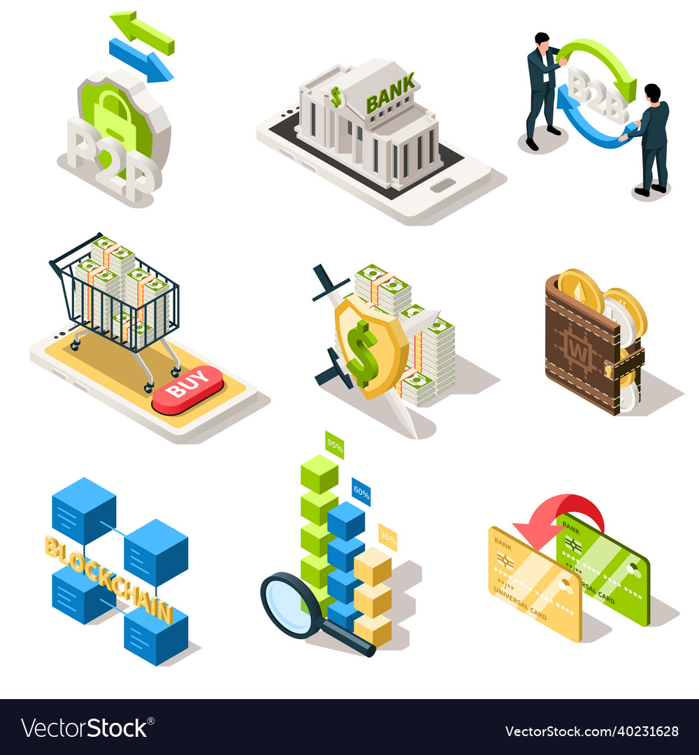 Fintech isometric icon set Royalty Free Vector Image Fintech isometric icon set Royalty Free Vector Image
