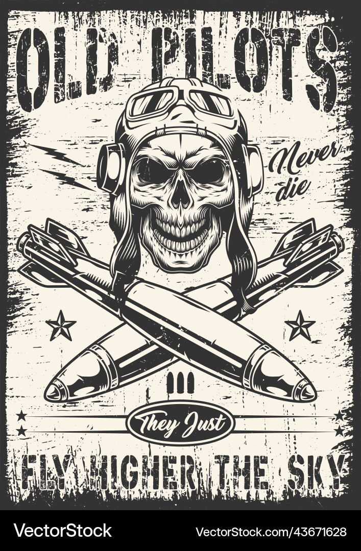 Military pilot flyer vintage monochrome Royalty Free Vector