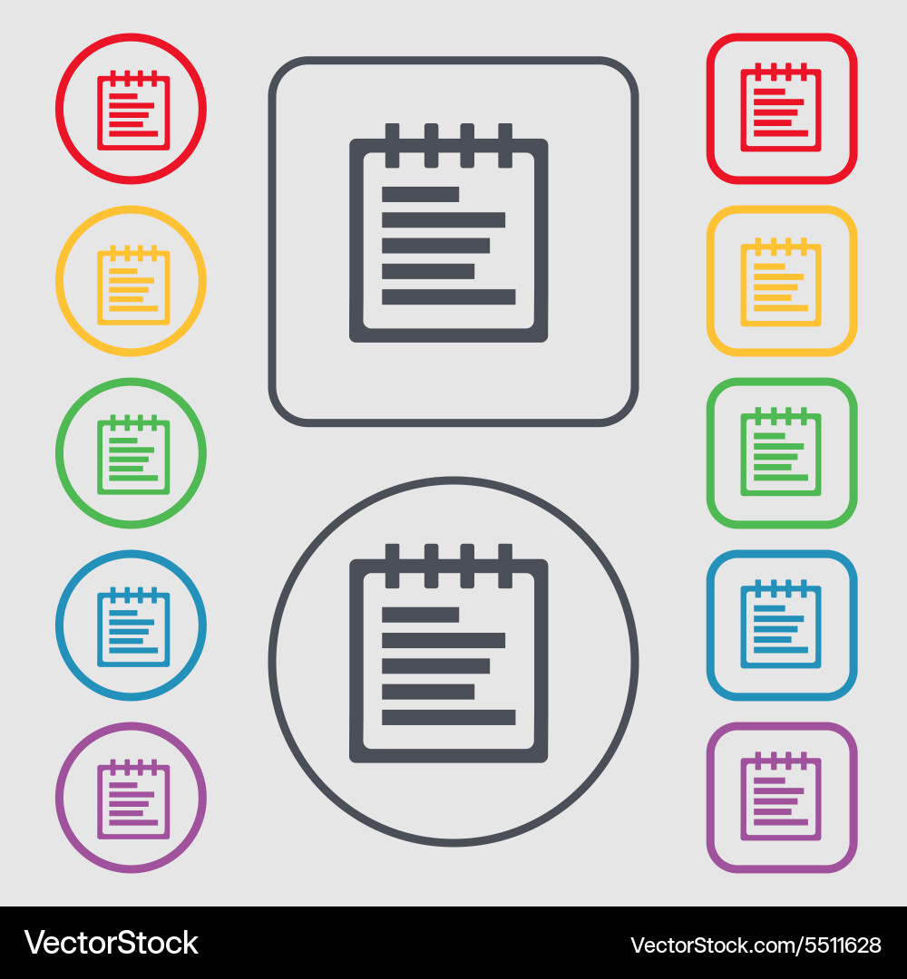Notepad icon sign symbol on the round and square Vector Image