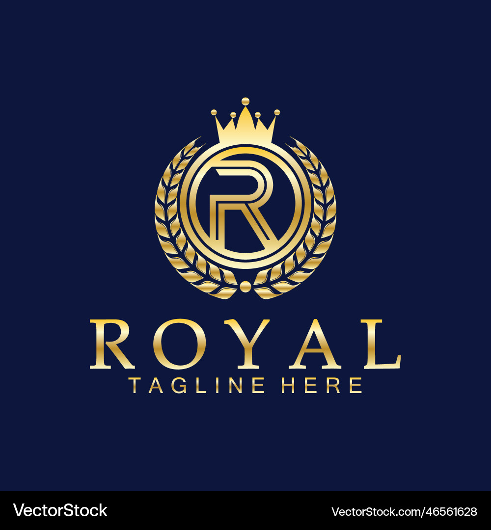R initial royal crown logo royal king queen Vector Image