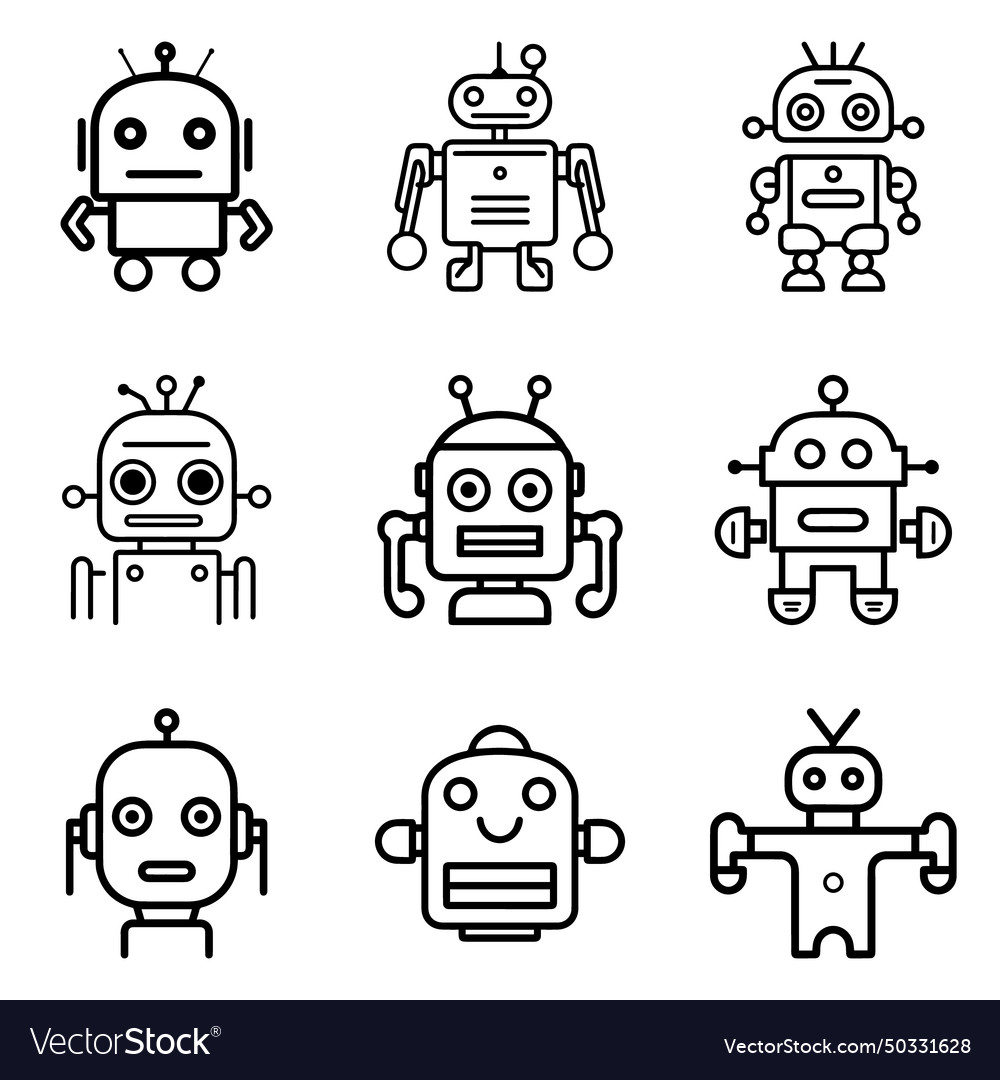 Robots flat icon set isolated on white background Vector Image