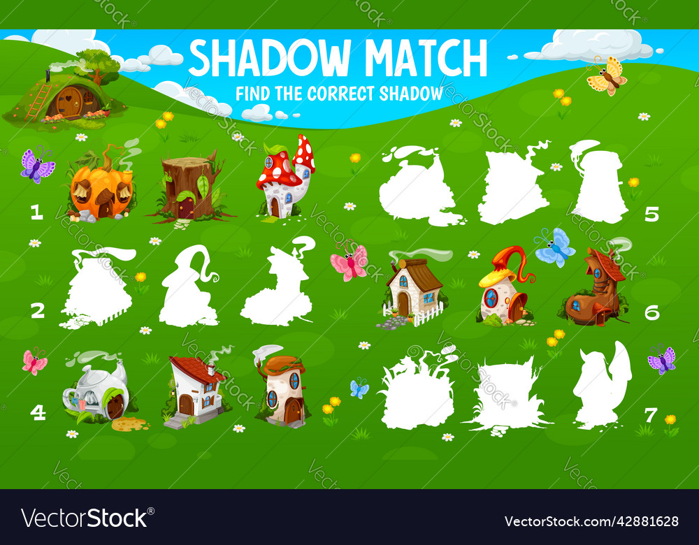 Shadow match kids game find shadow of gnome house Vector Image