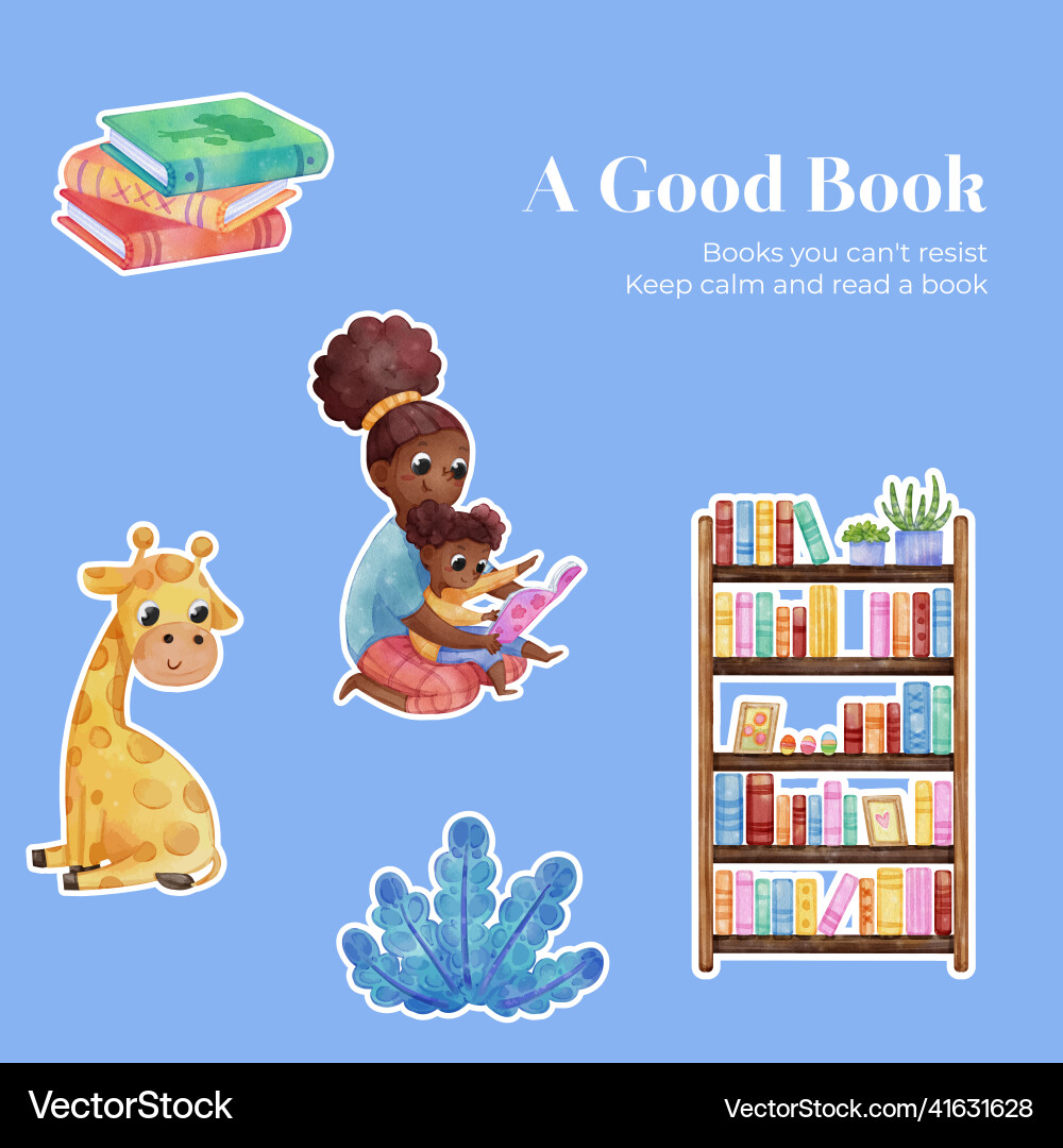 Sticker template with world book day Royalty Free Vector