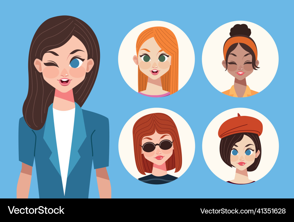 Women cartoons group Royalty Free Vector Image