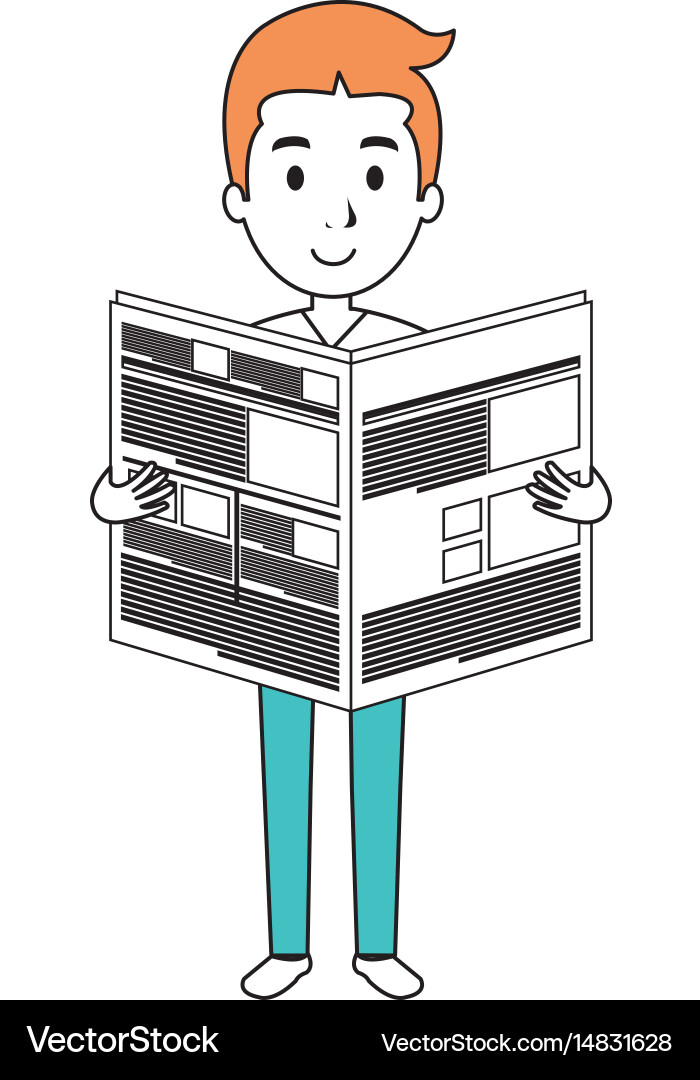 Young man reading newspaper avatar character Vector Image