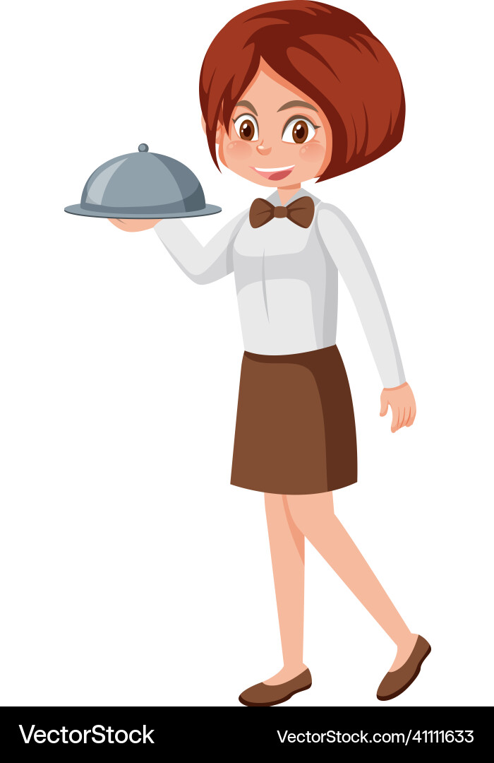 A young waitress serving food white background Vector Image