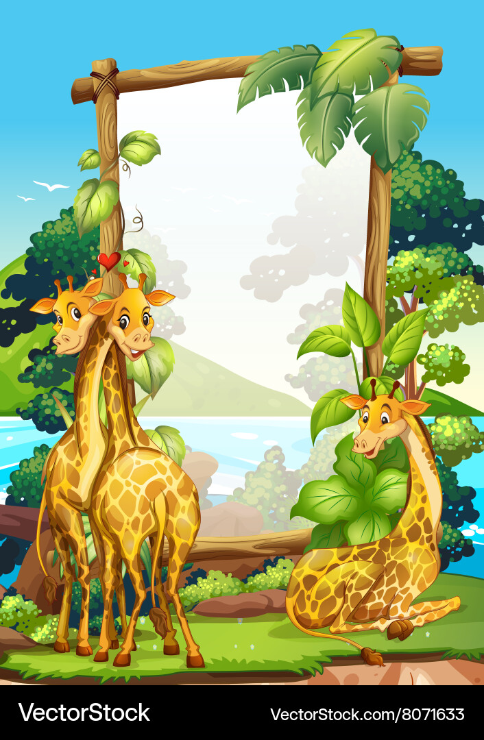 Border design with three giraffes in the park Vector Image