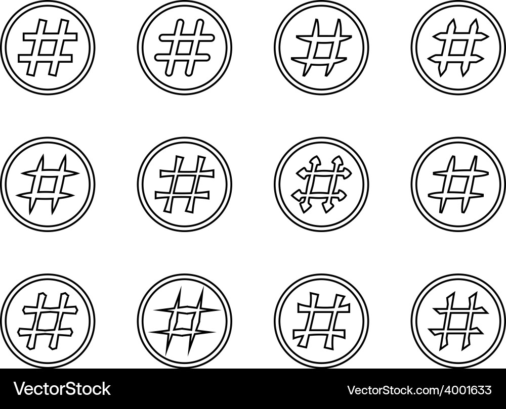 Icon set of hashtags hashtag symbols Royalty Free Vector