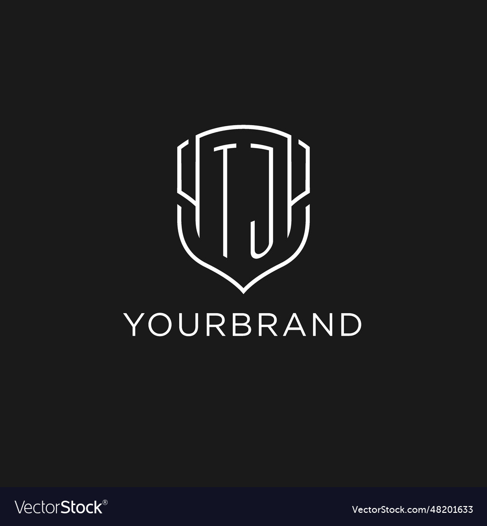 Initial tj logo monoline shield icon shape with Vector Image
