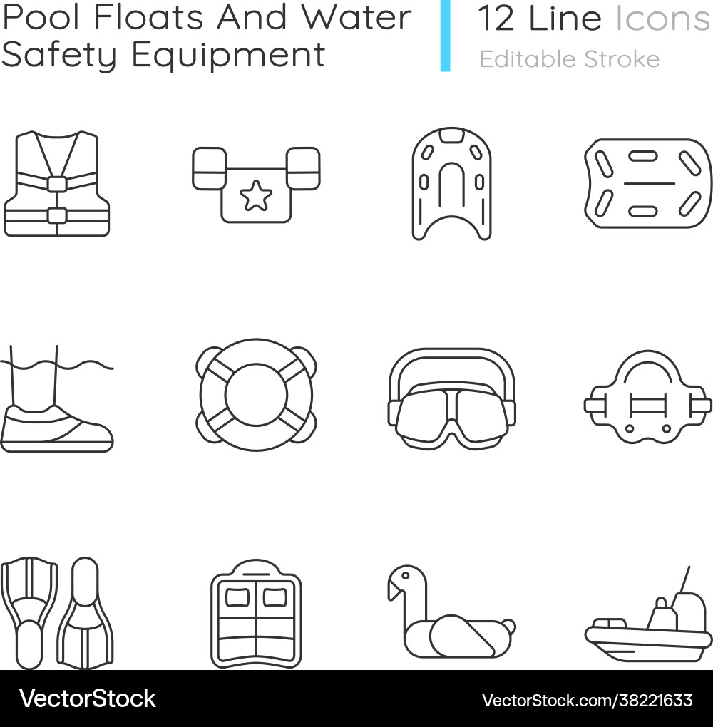 Pool floats and water safety equipment linear Vector Image