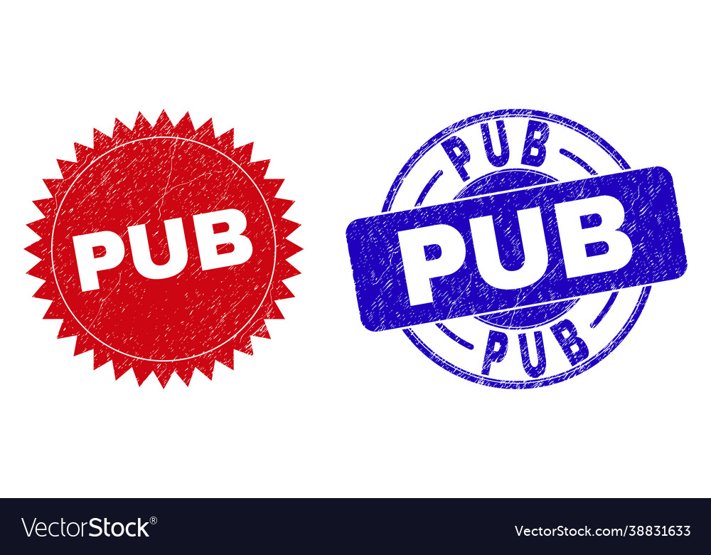 Pub rounded and rosette seals with corroded style Vector Image
