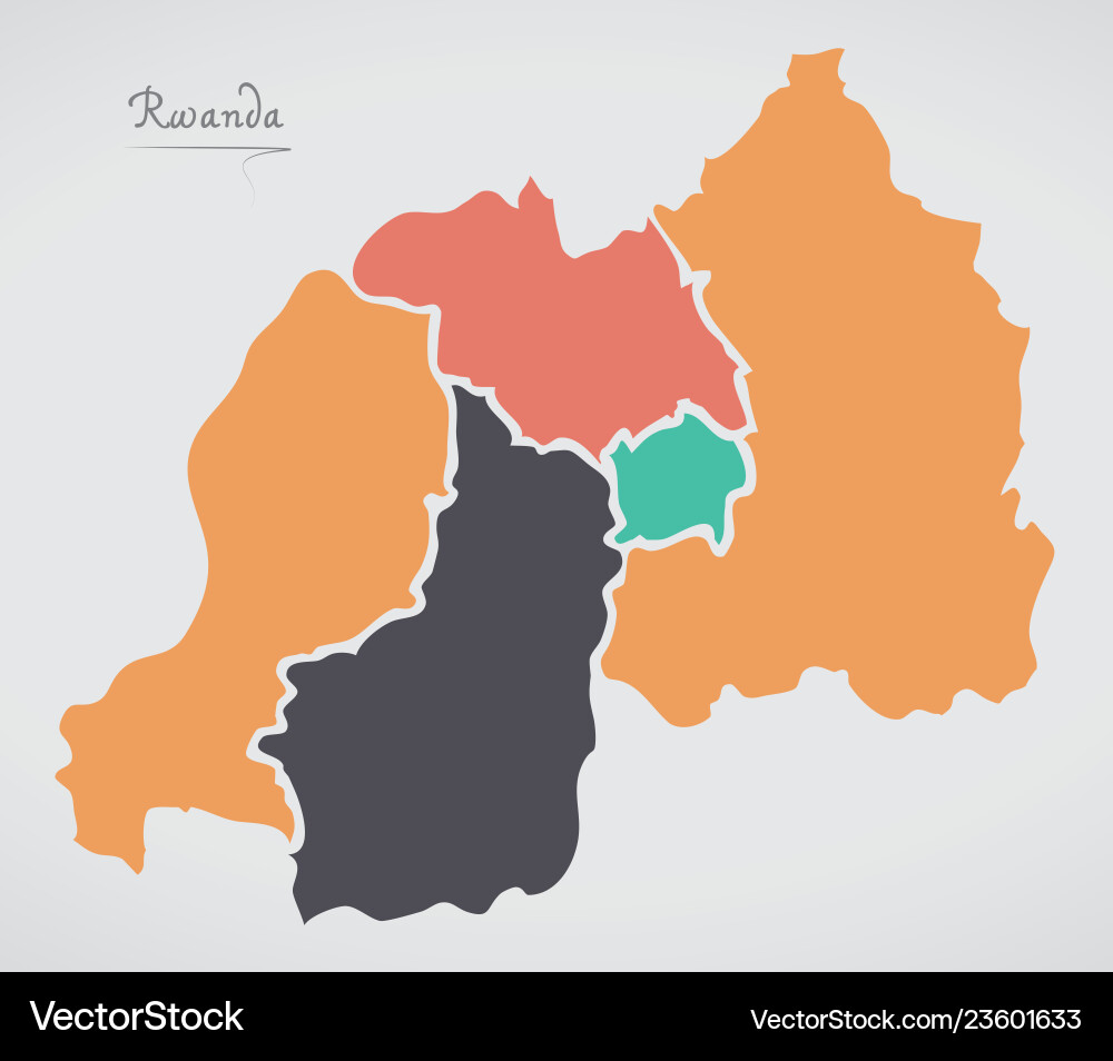 Rwanda map with states and modern round shapes Vector Image