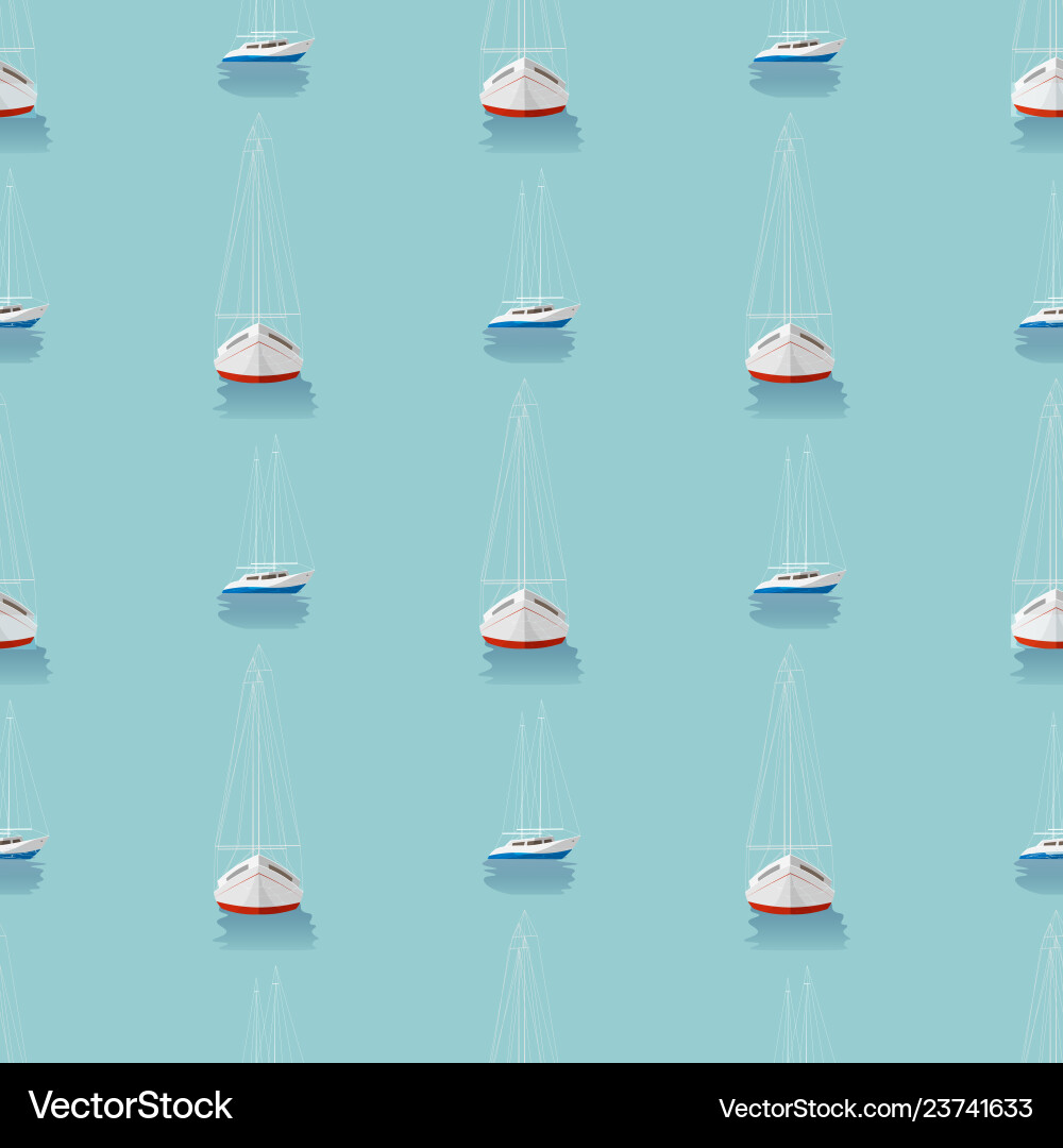 Seamless pattern with yachts in the blue sea Vector Image