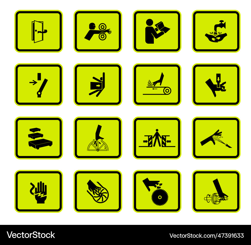 Warning hazard symbols labels sign isolated Vector Image