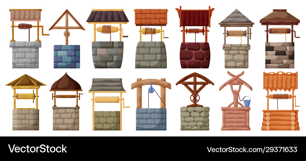 Water well cartoon set icon Royalty Free Vector Image