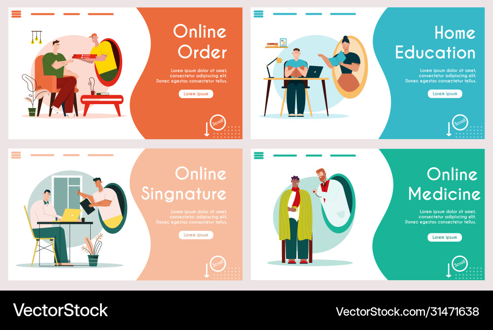 Banners set online order home education Royalty Free Vector