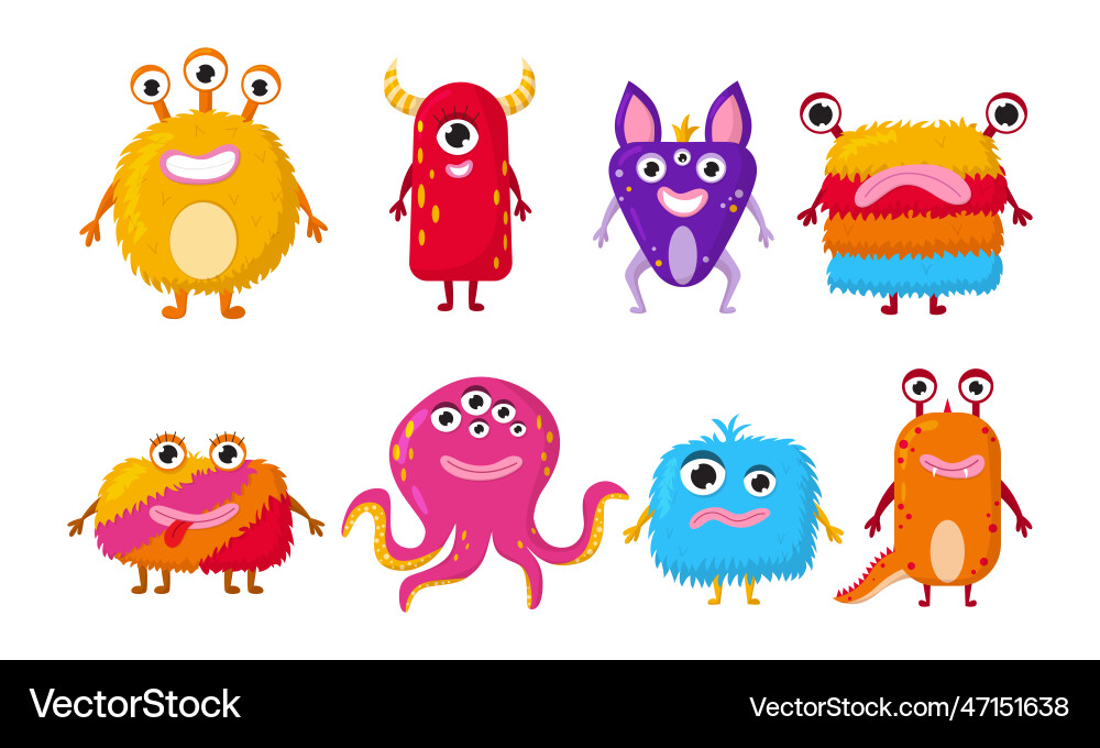 Cartoon monsters set collection funny Royalty Free Vector