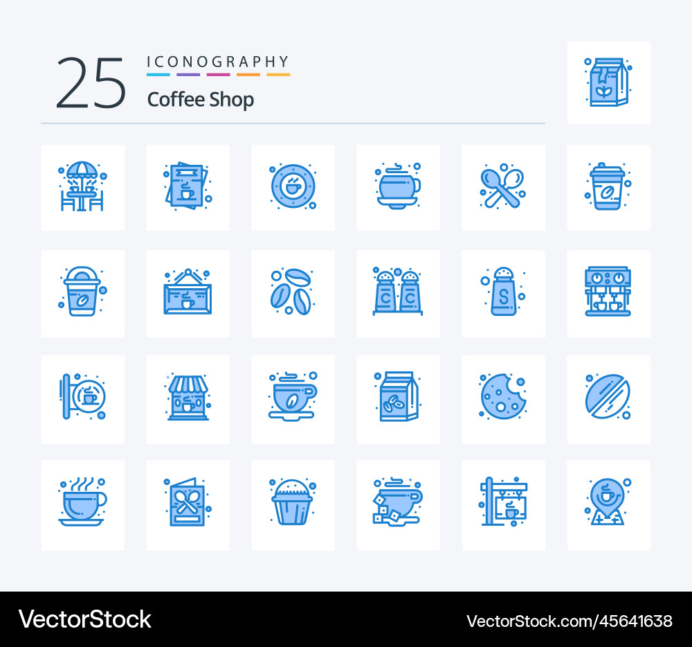 Coffee shop 25 blue color icon pack including Vector Image