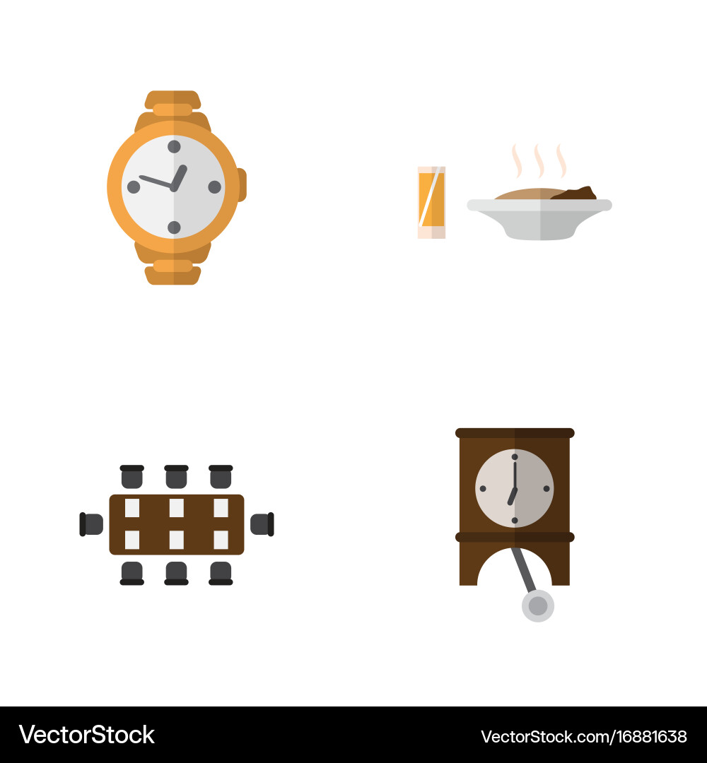 Flat icon oneday set of timer lunch clock Vector Image