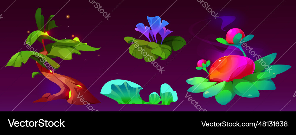 Set of magic tree and flowers Royalty Free Vector Image