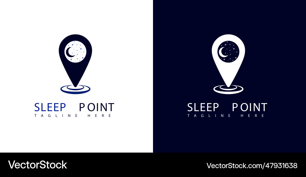 Sleep point logo design with crescent moon stars Vector Image