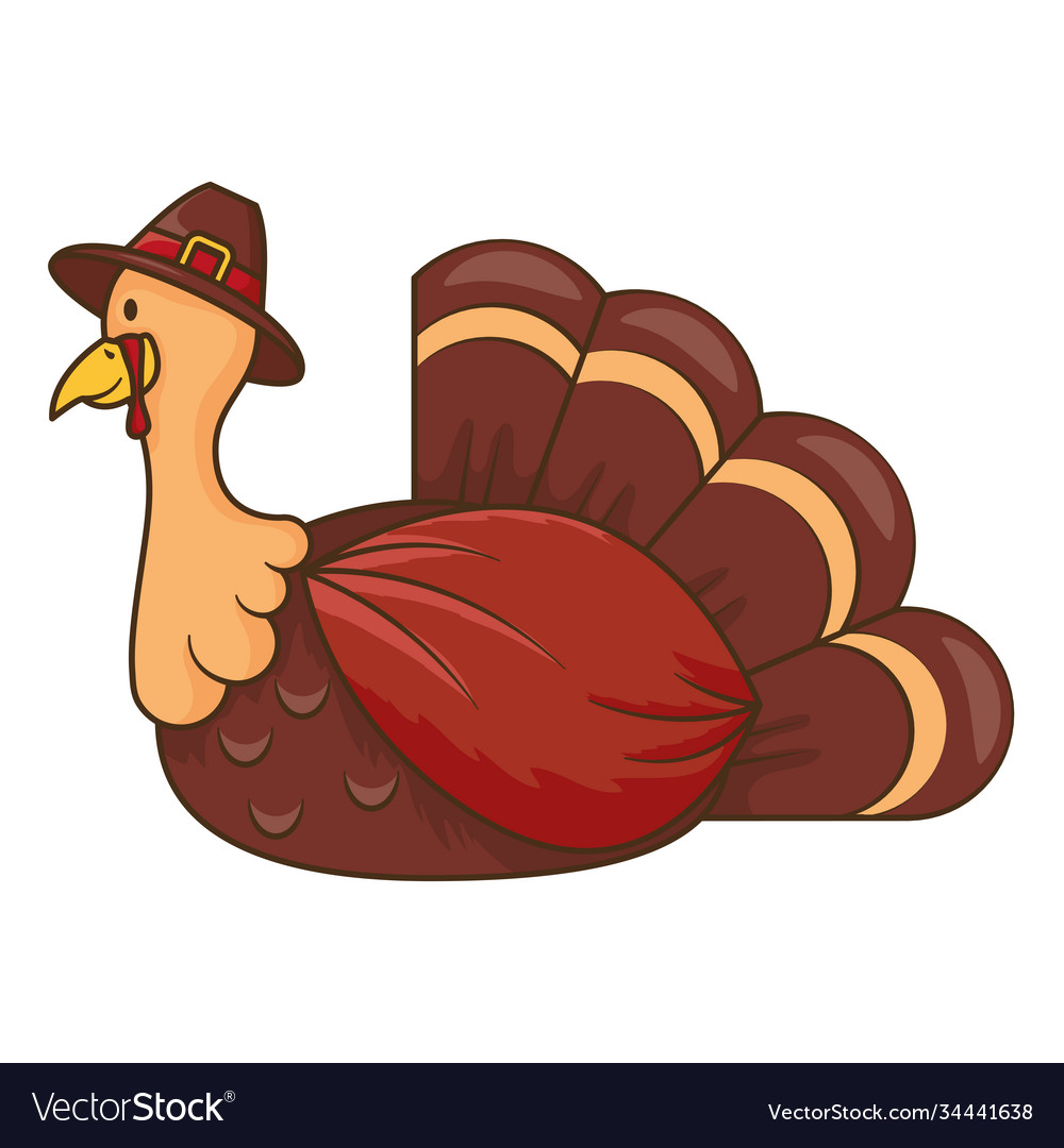 Thanksgiving turkey wearing pilgrim hat character Vector Image