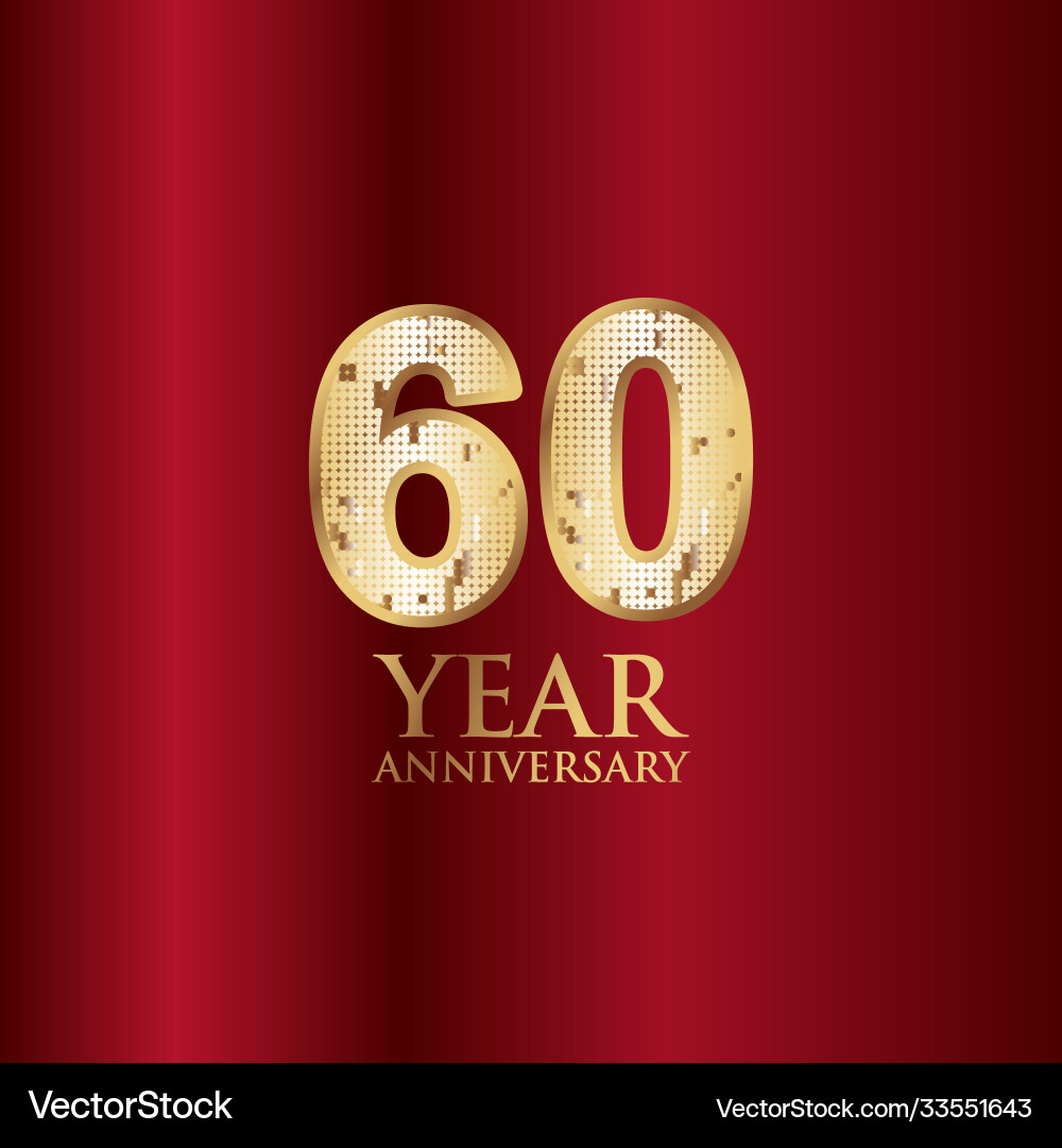 60 year anniversary gold with red background Vector Image