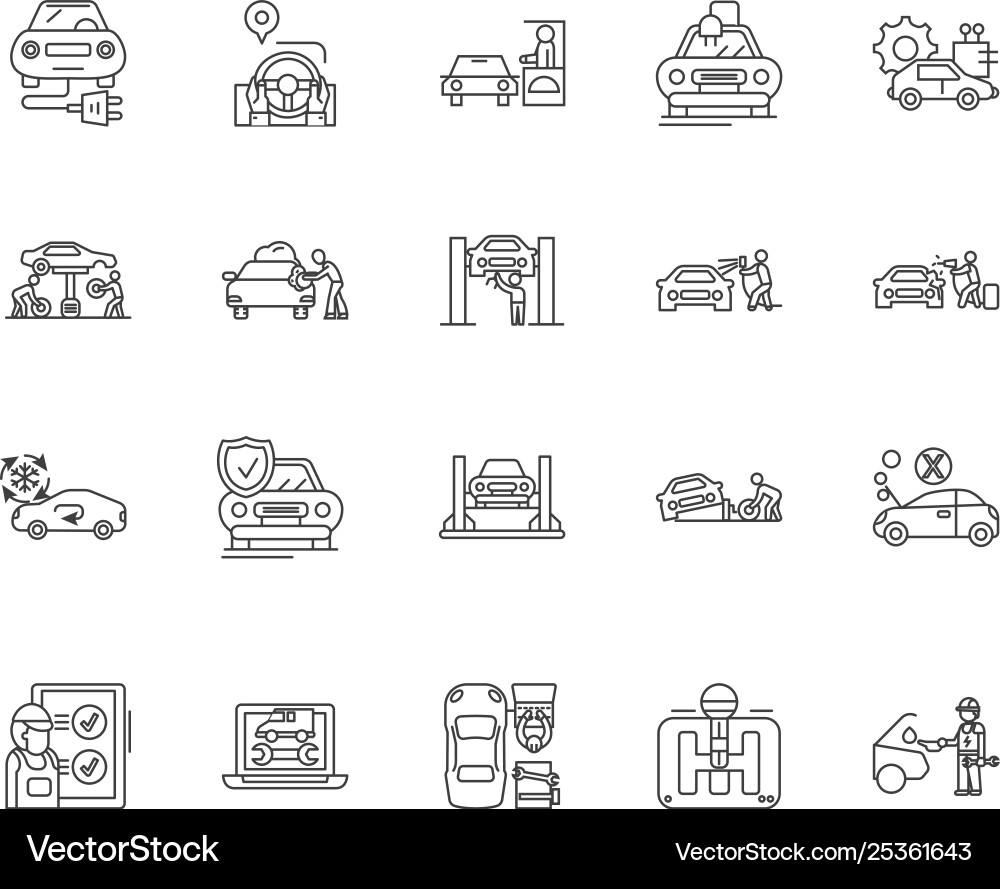 Auto service line icons signs set Royalty Free Vector Image