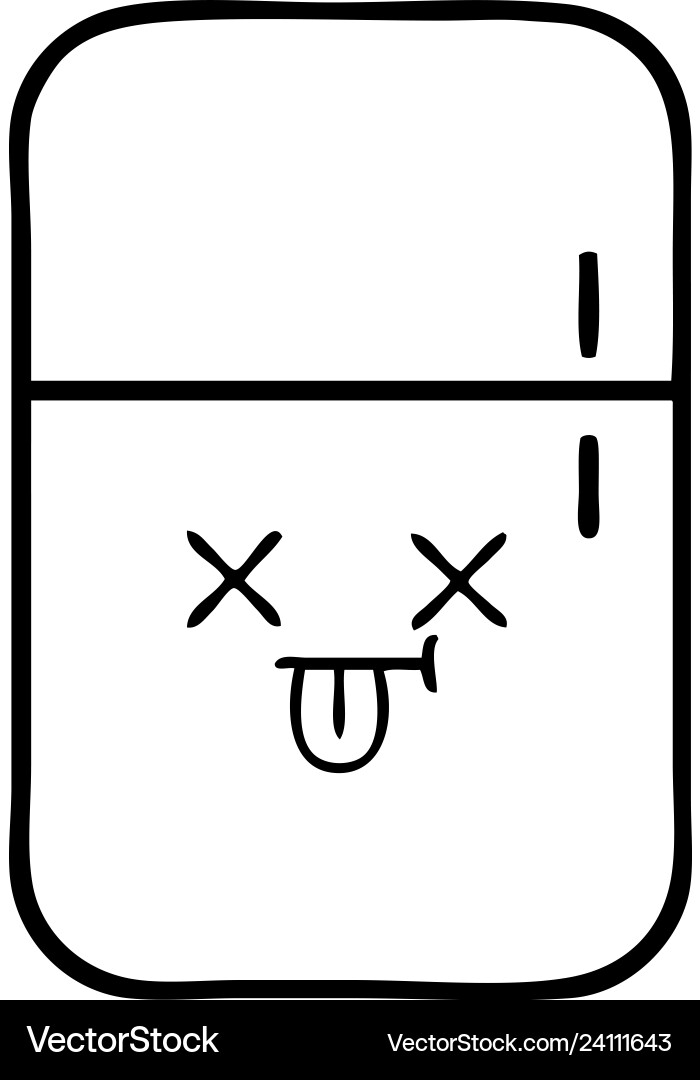 Line drawing cartoon fridge freezer Royalty Free Vector