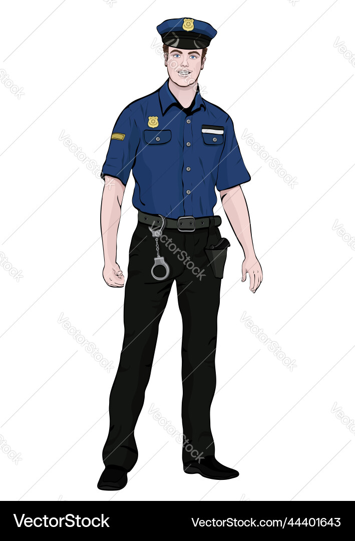 Police officer standing front side cartoon Vector Image