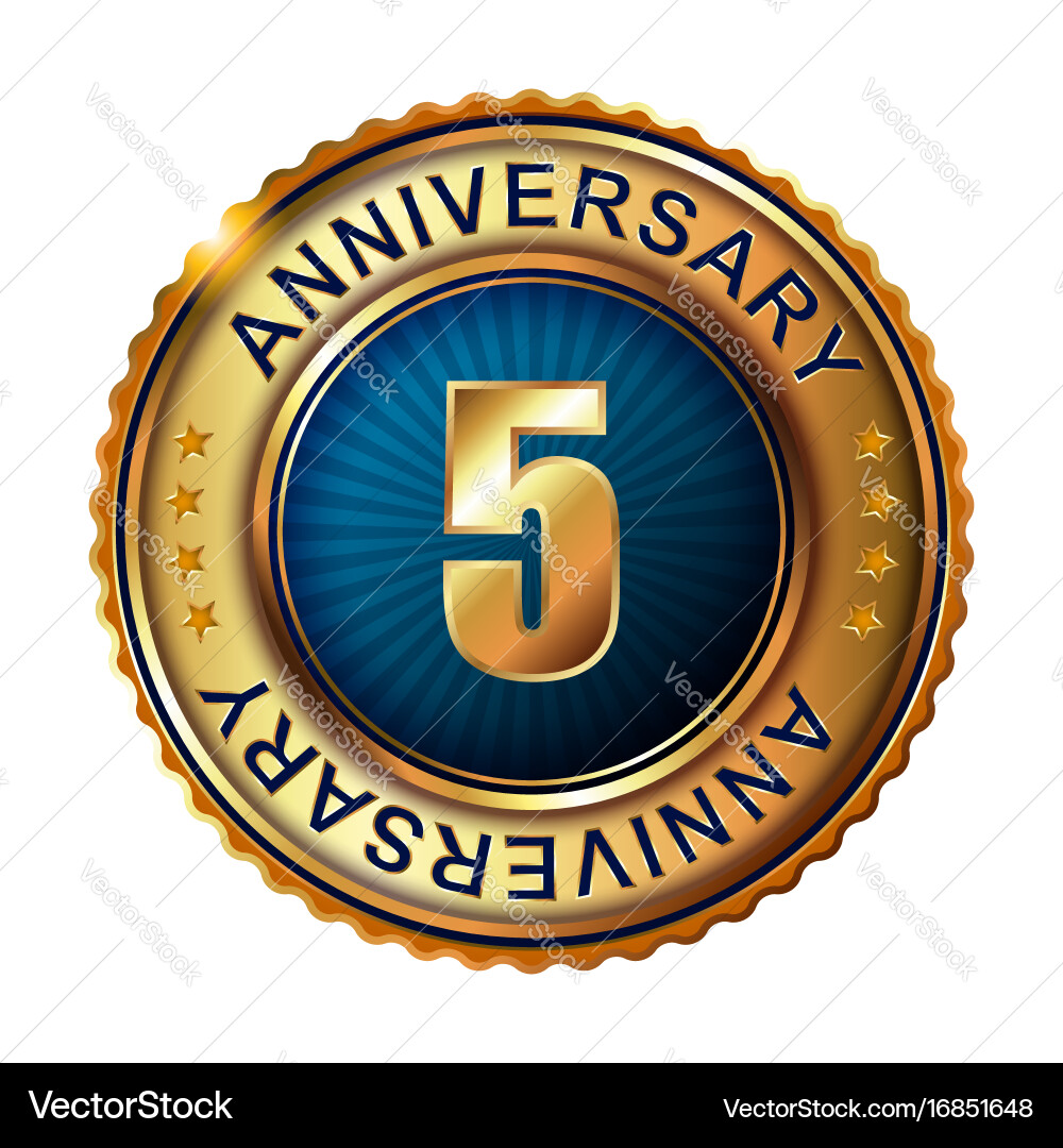 5 years anniversary golden label Royalty Free Vector Image