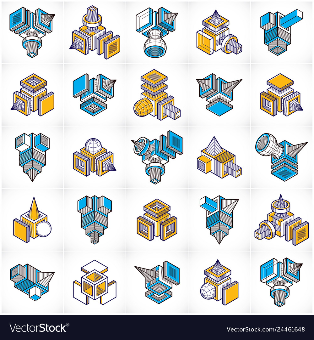 Abstract constructions set dimensional designs Vector Image