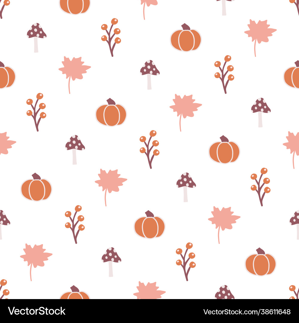 Fall geometric pumpkins leaves mushrooms Vector Image