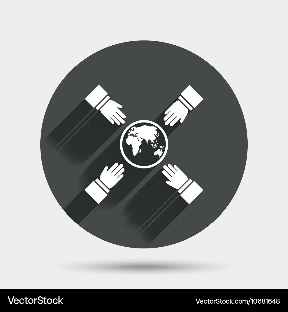 Hands reach for earth sign icon save planet Vector Image