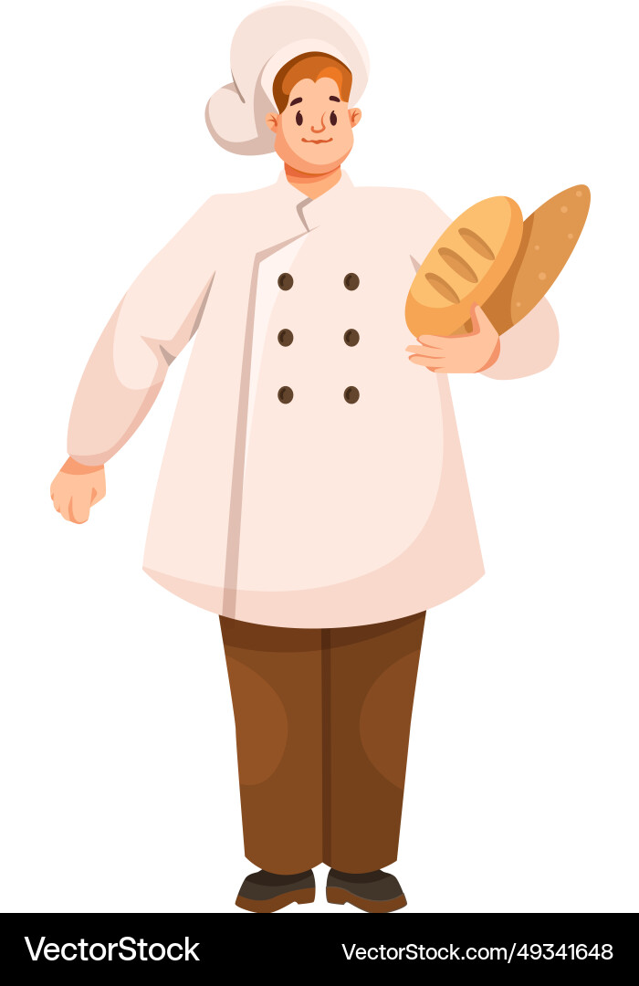 Man chef character in uniform holding baked bread Vector Image