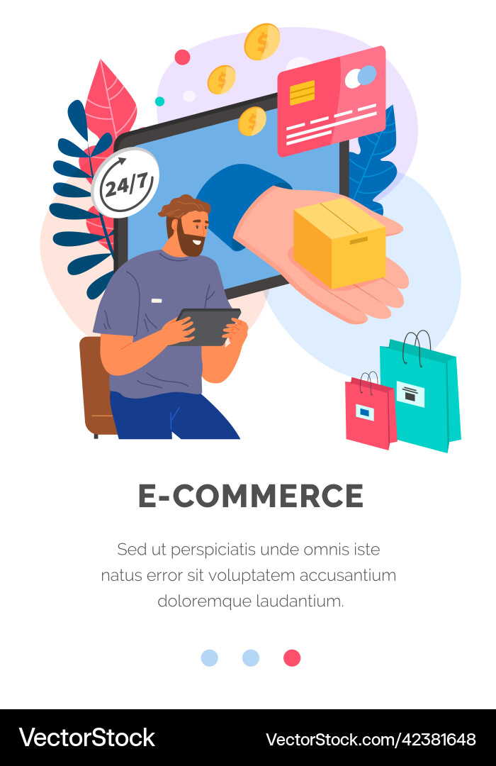Man chooses goods makes order in online store Vector Image