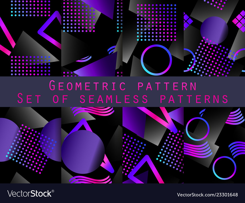 Memphis seamless pattern set with gradient Vector Image