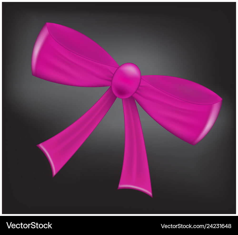 Pink realistic ribbon bow on dark background Vector Image