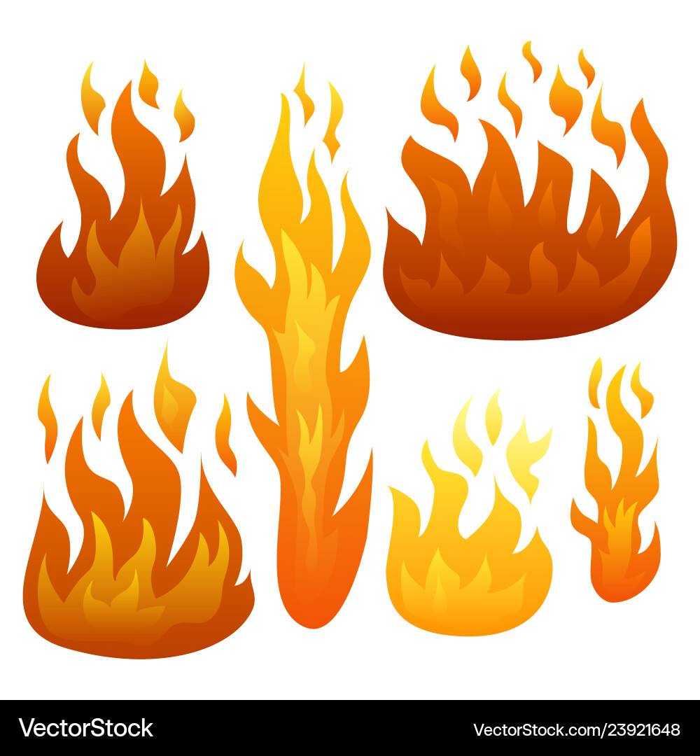 Set of six fire flames on white background Vector Image