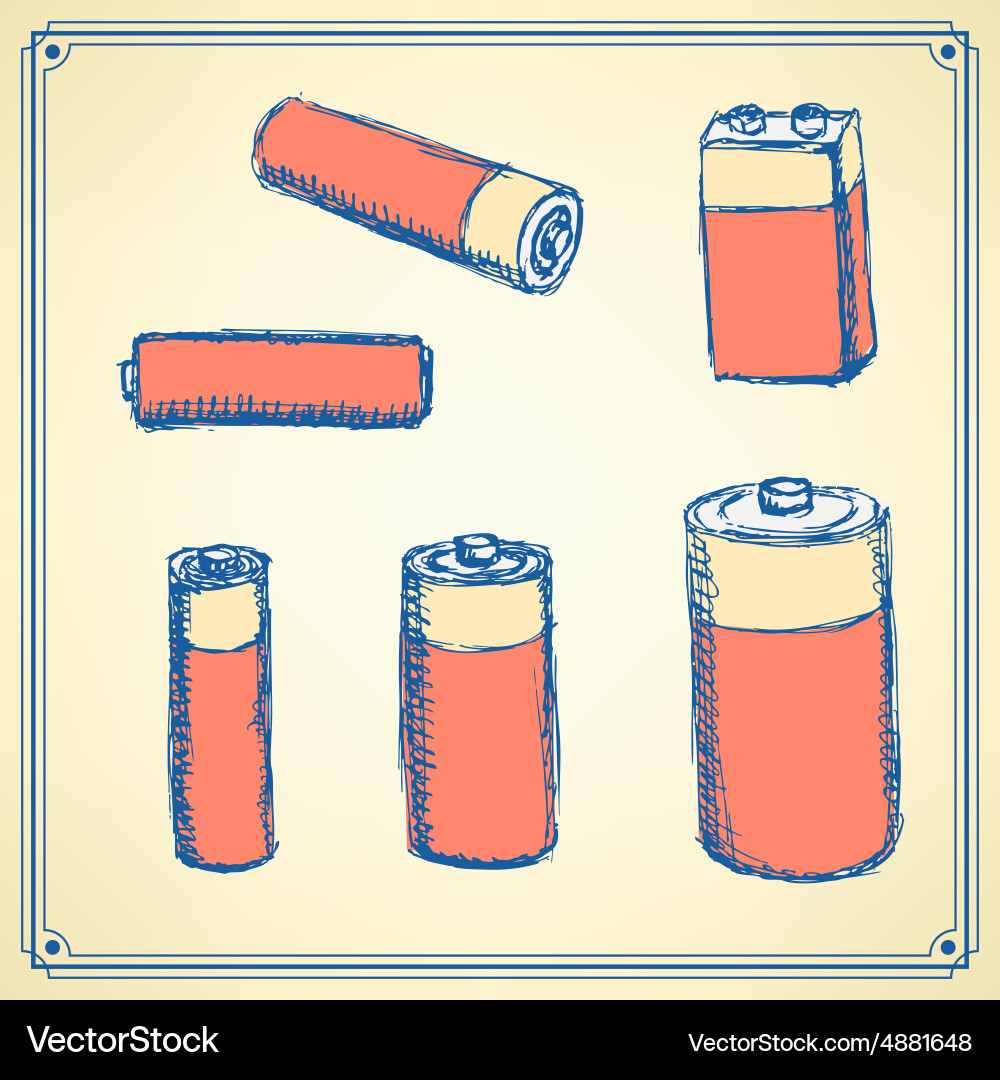 Sketch batteries set in vintage style Royalty Free Vector