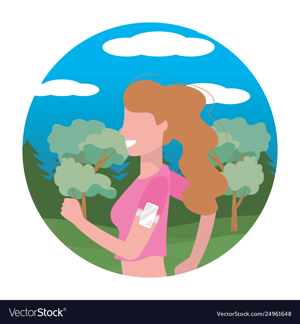 Woman running portrait round icon Royalty Free Vector Image