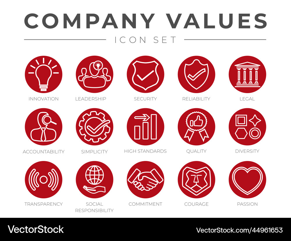 Business company core values outline icon set Vector Image