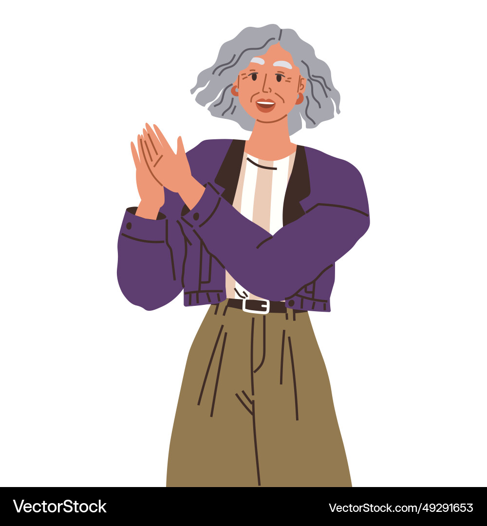 Elderly woman clapping her hands hand gesture Vector Image