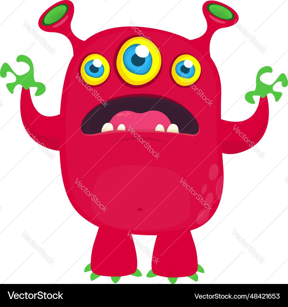 Happy cartoon alien creature waving hands Vector Image