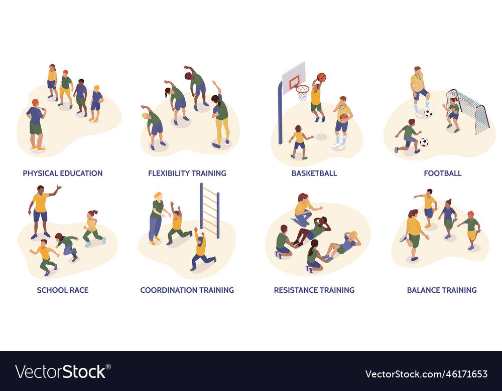 Isometric pe lesson compositions Royalty Free Vector Image